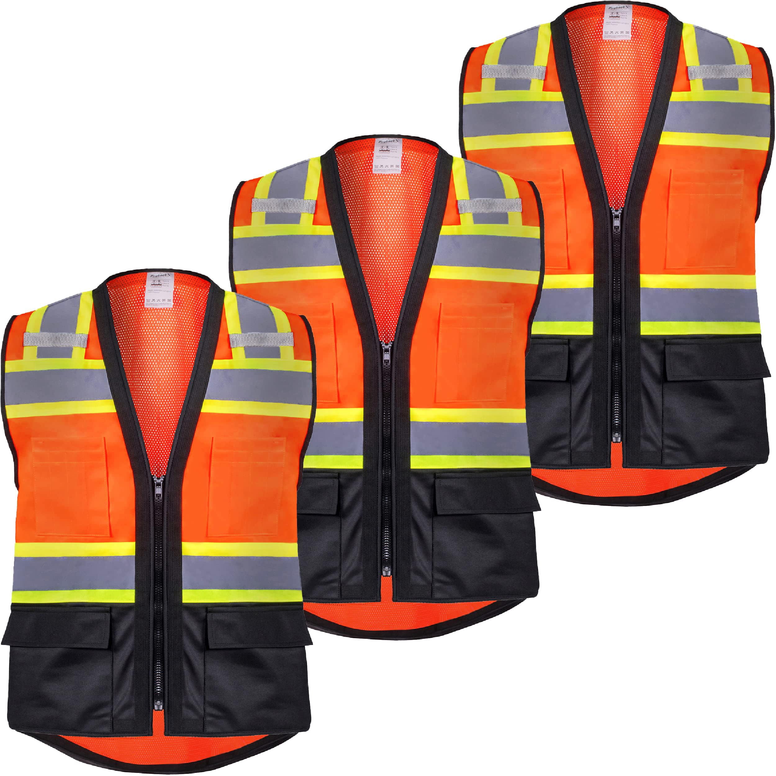 ProtectX 3-Pack XL Safety Vest: High Visibility, 6 Pockets, Zipper ...