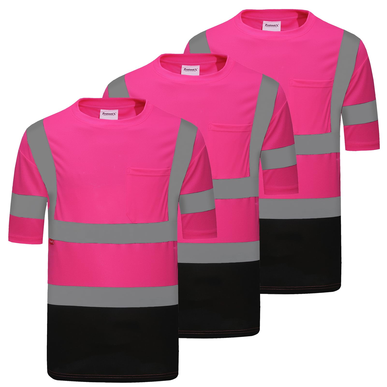 ProtectX 3-Pack High Visibility Short Sleeve Reflective Safety T-Shirt, Men's Heavy Duty ...
