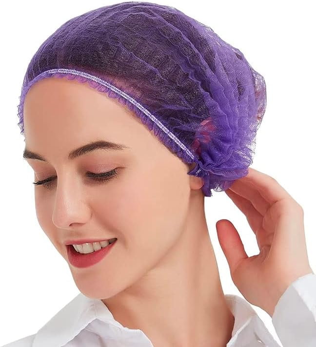 ProtectX 500 Pack Purple Disposable Hair Nets, Elastic Head Cover ...