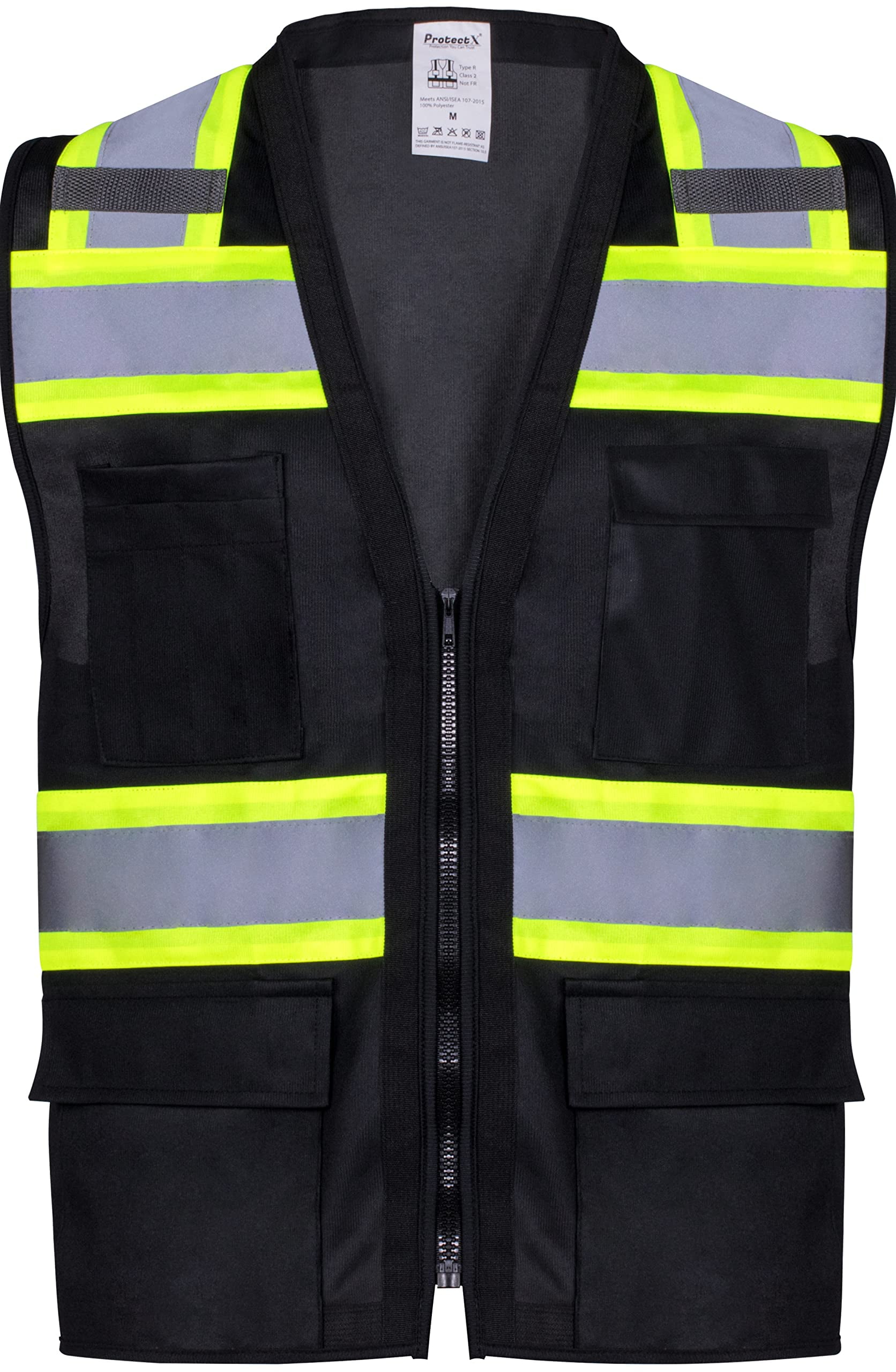 ProtectX 6 Pockets High Visibility Zipper Front Safety Vest with ...