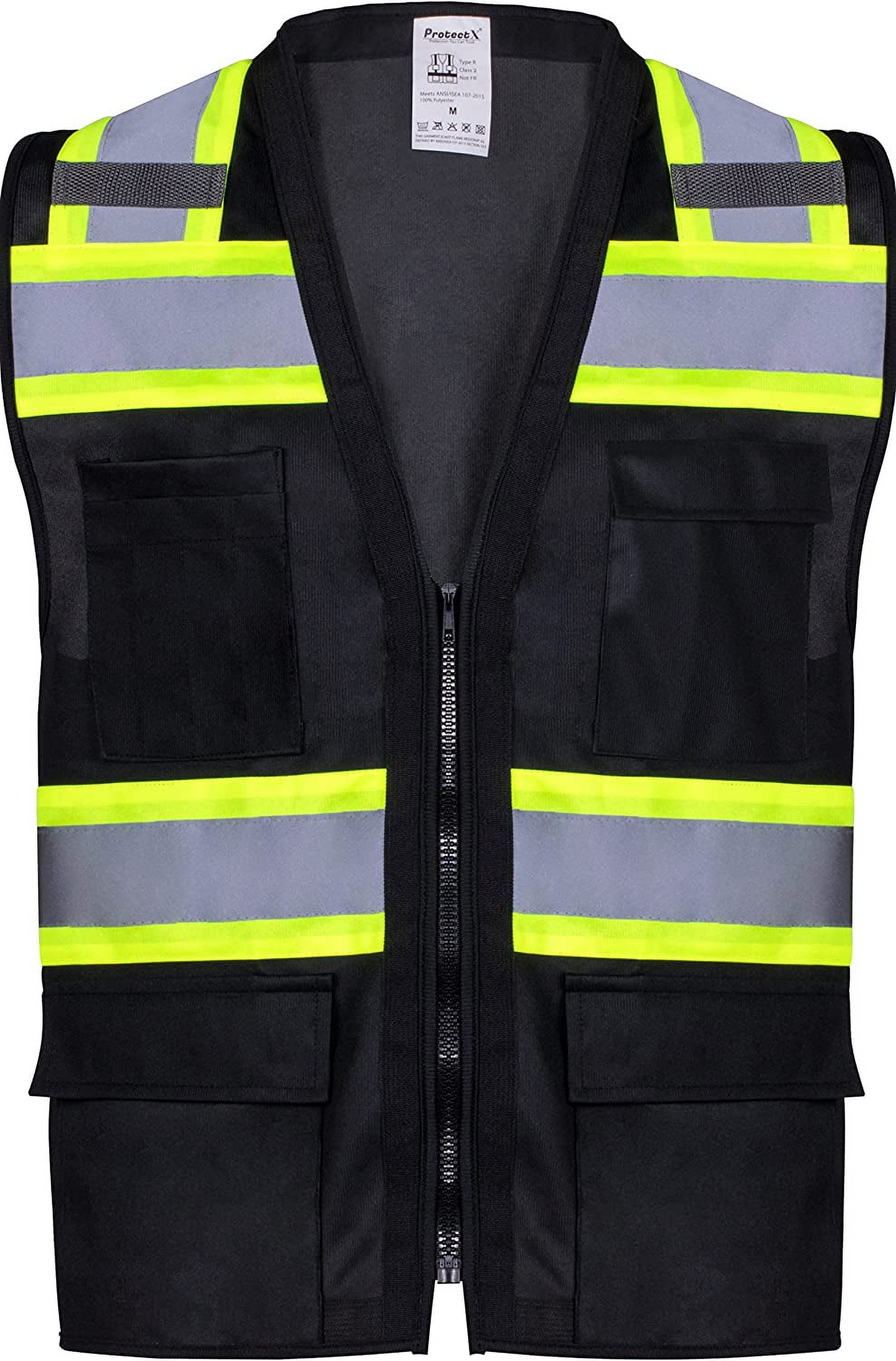 ProtectX Safety Vest: High Vis, Zipper Front, 6 Pockets, Reflective ...