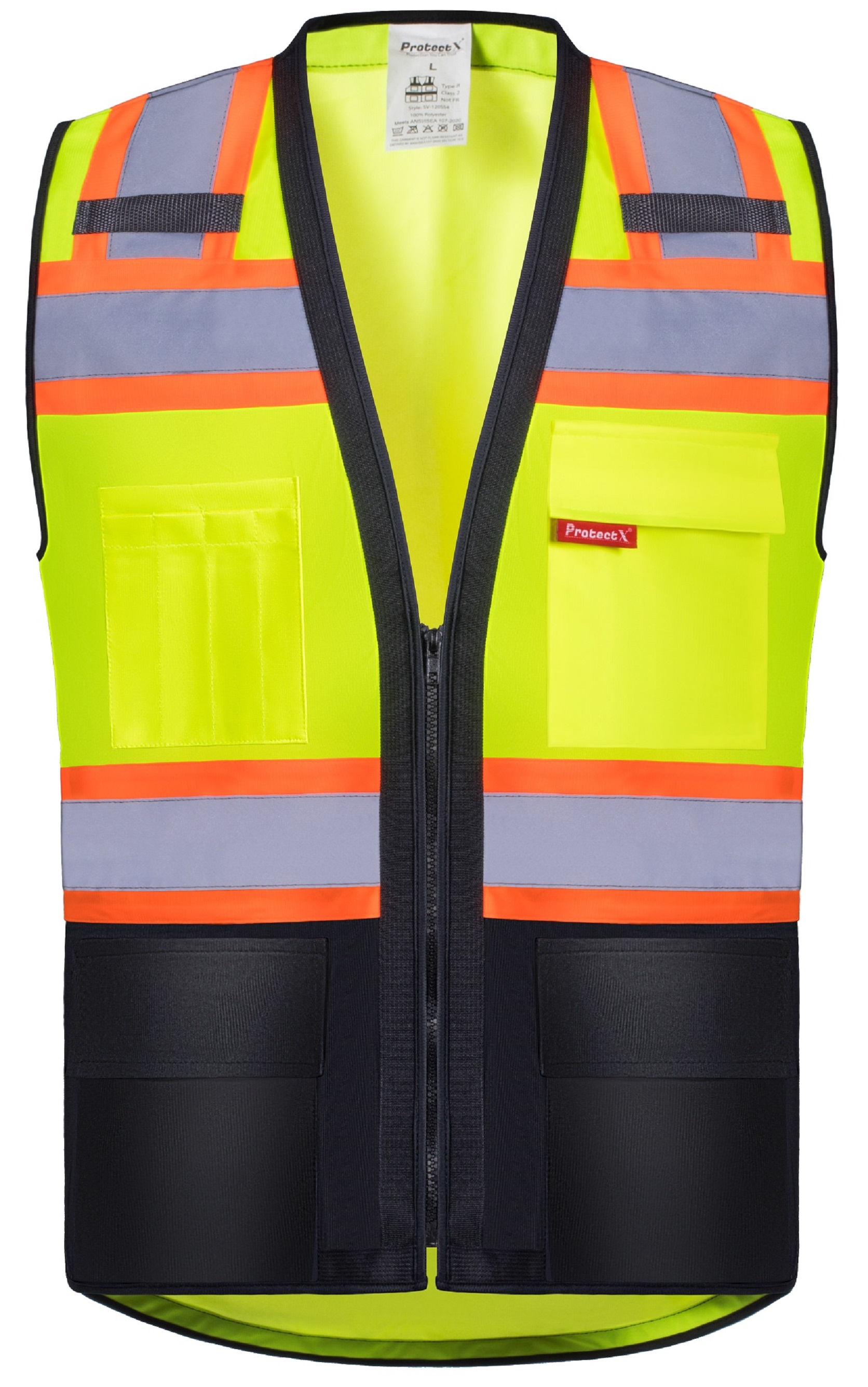ProtectX 6 Pockets High Visibility Zipper Front Safety Vest with ...