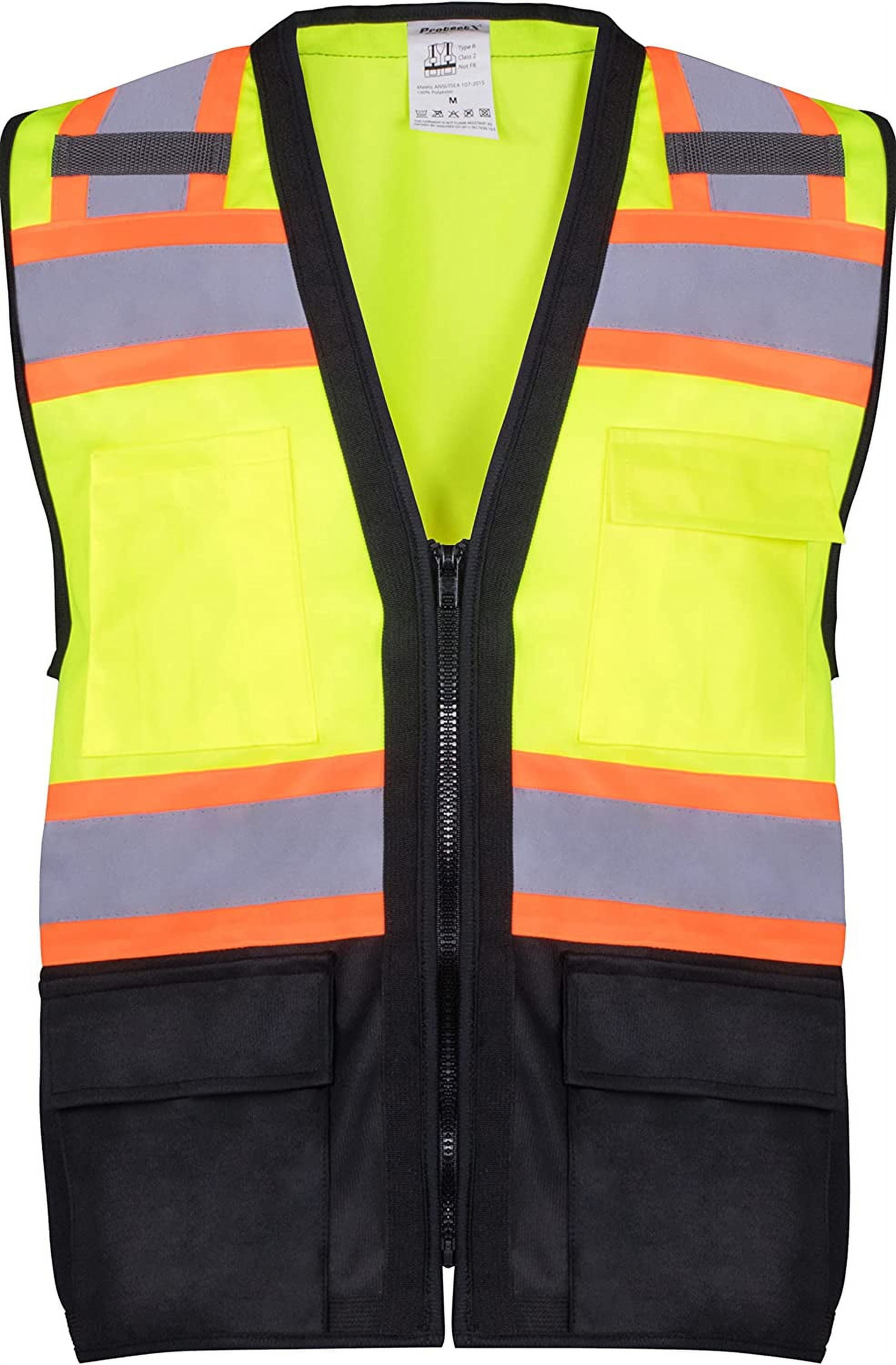 ProtectX 6 Pockets High Visibility Zipper Front Safety Vest with ...