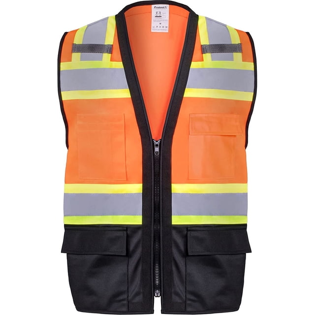 ProtectX 6 Pockets High Visibility Zipper Front Safety Vest with ...