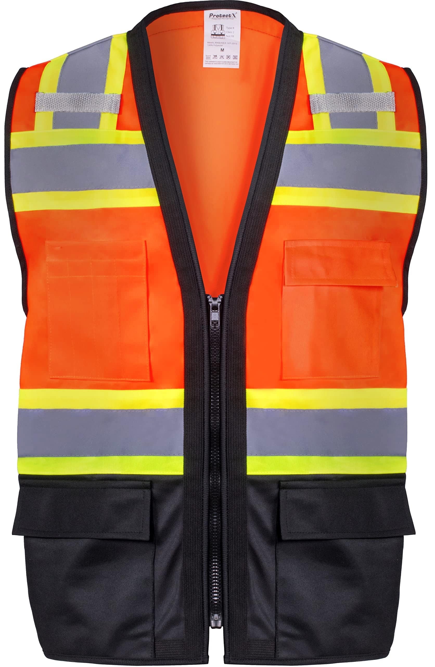 ProtectX 6 Pockets High Visibility Zipper Front Safety Vest with ...
