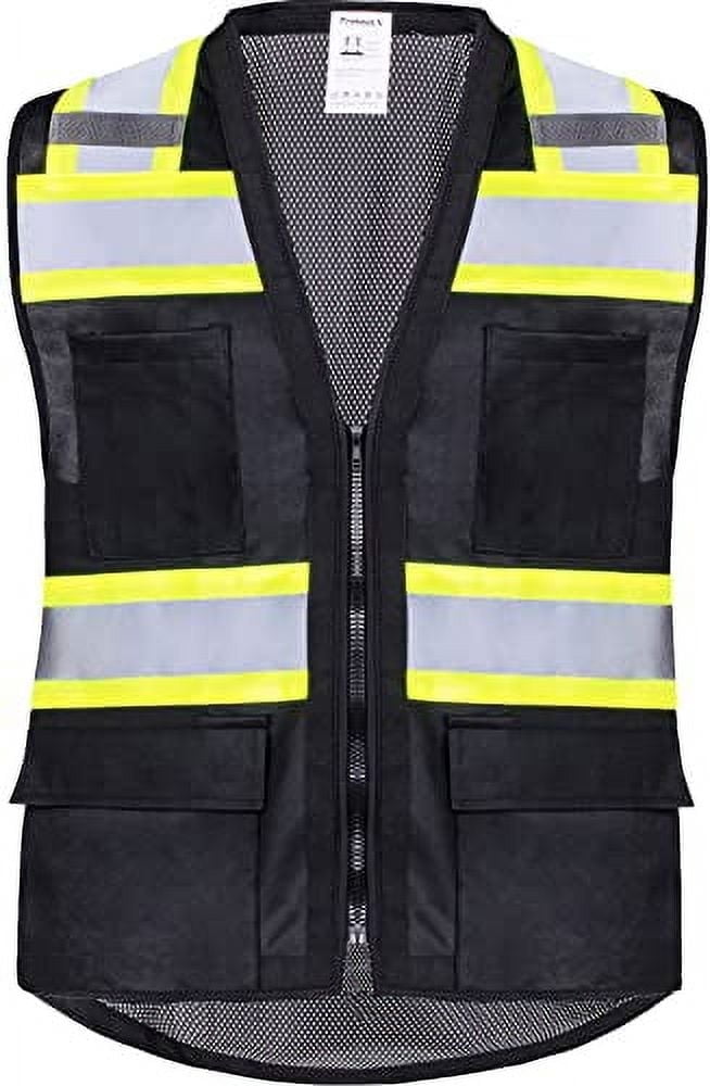 ProtectX 6 Pockets High Visibility Zipper Front Safety Vest with ...