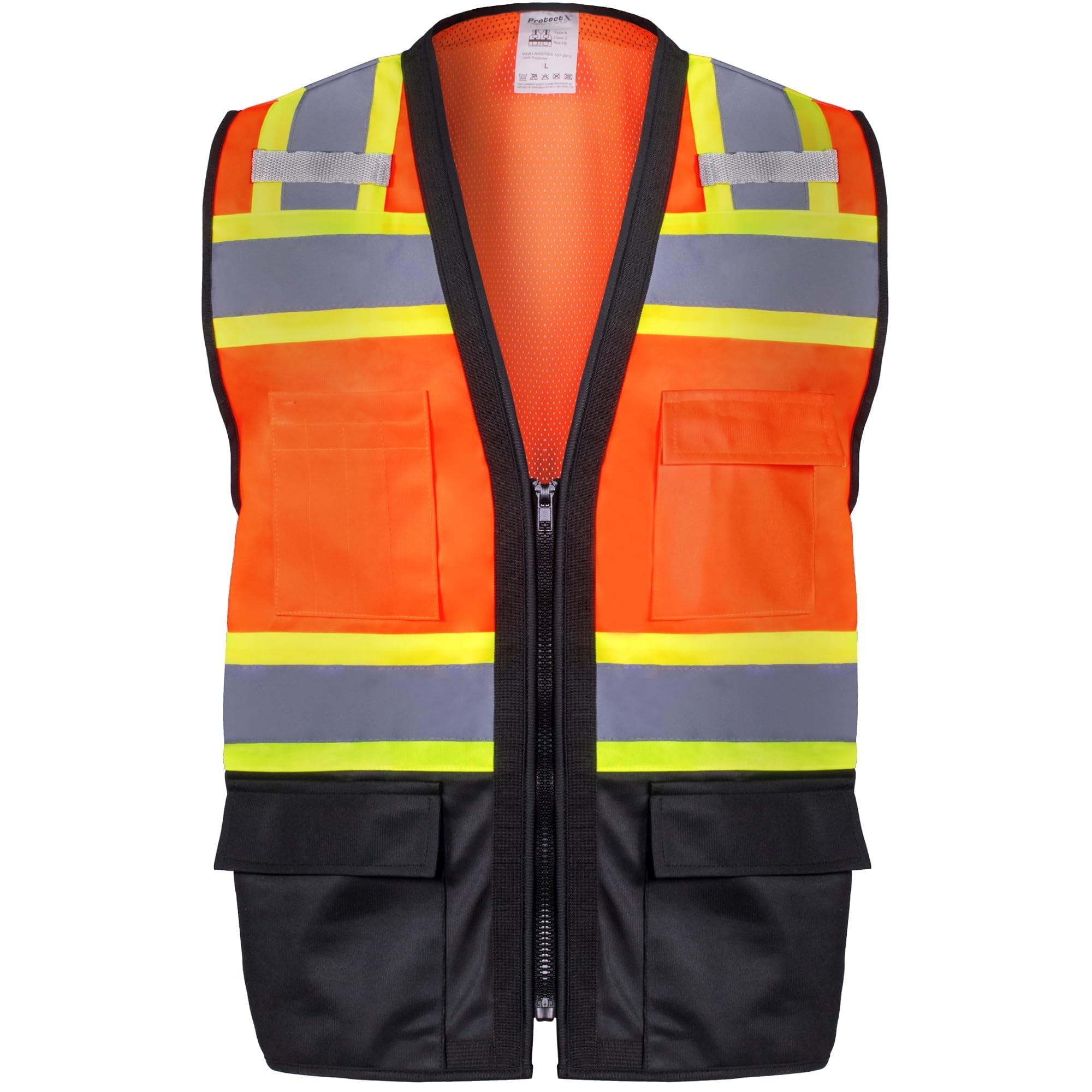 ProtectX 6 Pockets High Visibility Zipper Front Safety Vest with ...