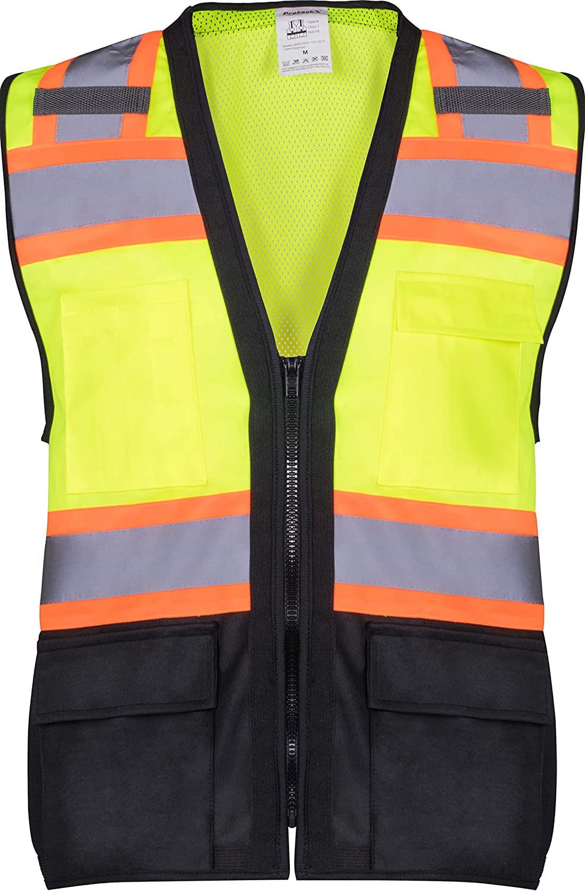 ProtectX 6 Pockets High Visibility Zipper Front Safety Vest with ...