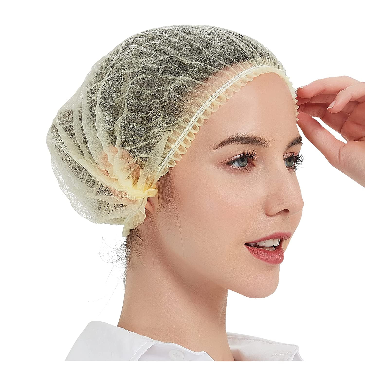 ProtectX 100 Pack Yellow Disposable Hair Nets, Elastic Head Cover ...