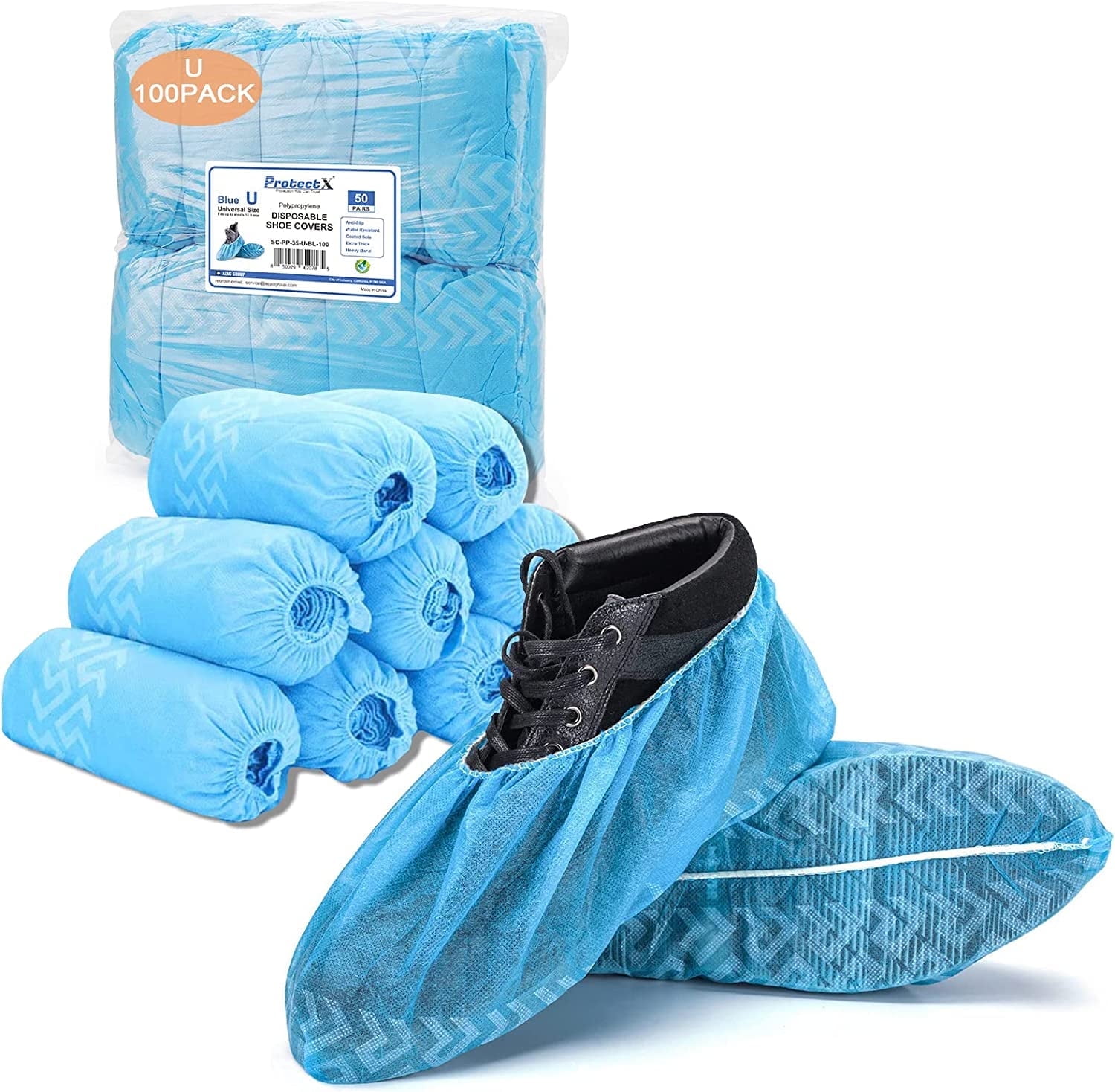 ProtectX Disposable Shoe Covers, 100-pack, Slip Resistant, Fits up to ...