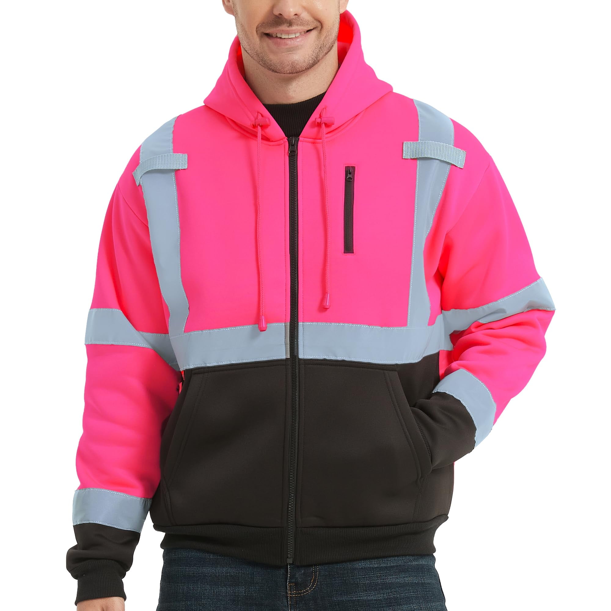 ProtectX High Visibility Safety Sweatshirt for Women Men, Class 3 Hi Vis Hoodie with large ...