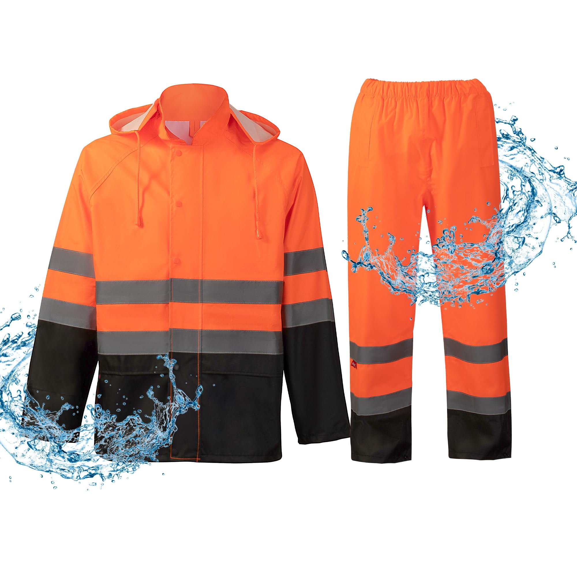 ProtectX Hi Vis Safety Rain Jacket and Pants, Waterproof Reflective ...