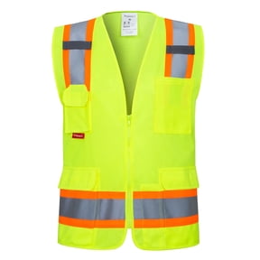 Global Industrial 641636OL Class 2 Hi-Vis Safety Vest - 2 Pockets Mesh ...