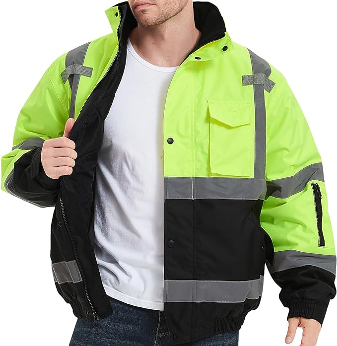 Men's ANSI Class 3 High Visibility Bomber Safety Jacket, Waterproof ...