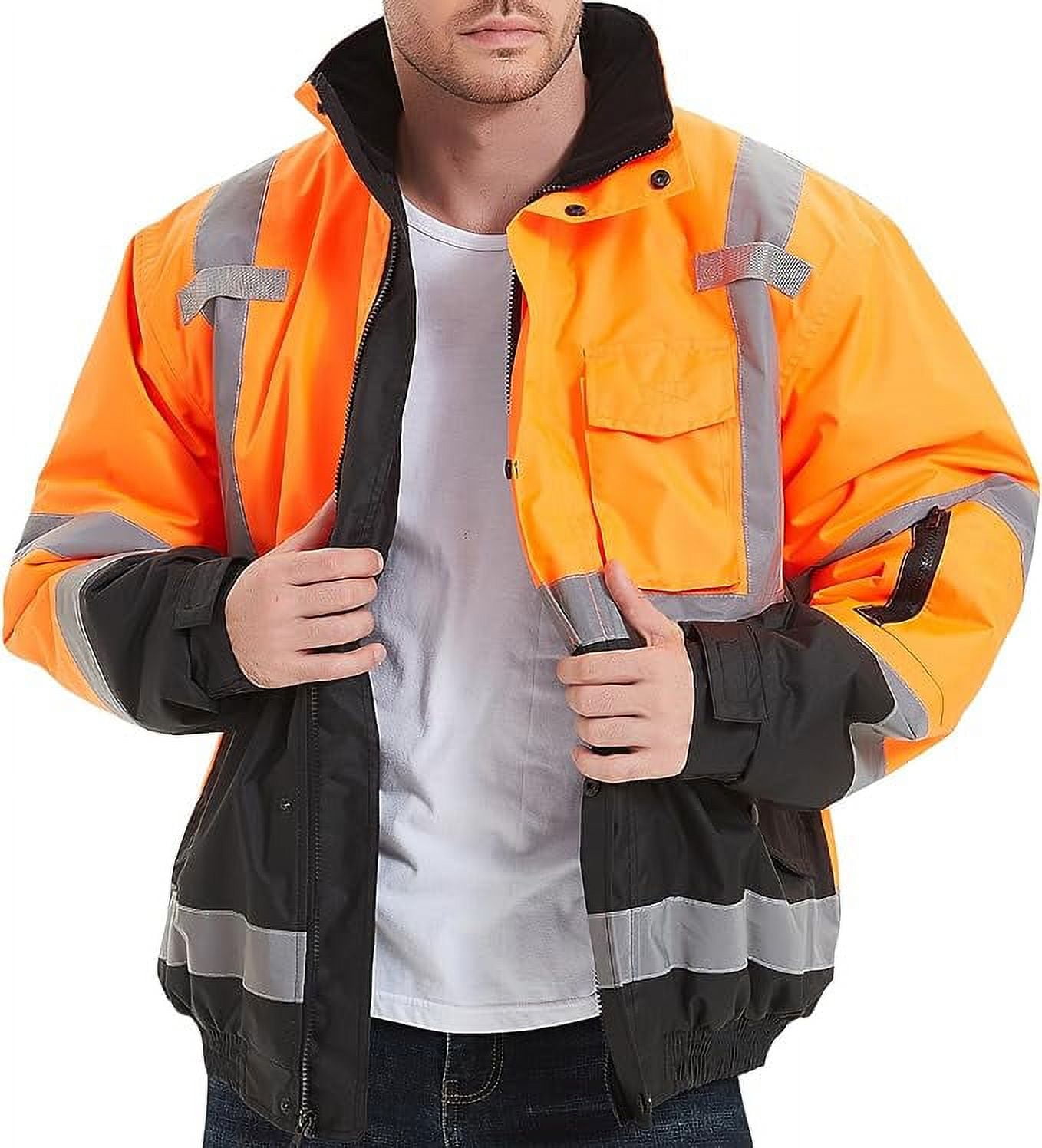 ProtectX High Visibility Safety Waterproof Bomber Jacket for Men, Hi Vis Reflective Winter ...