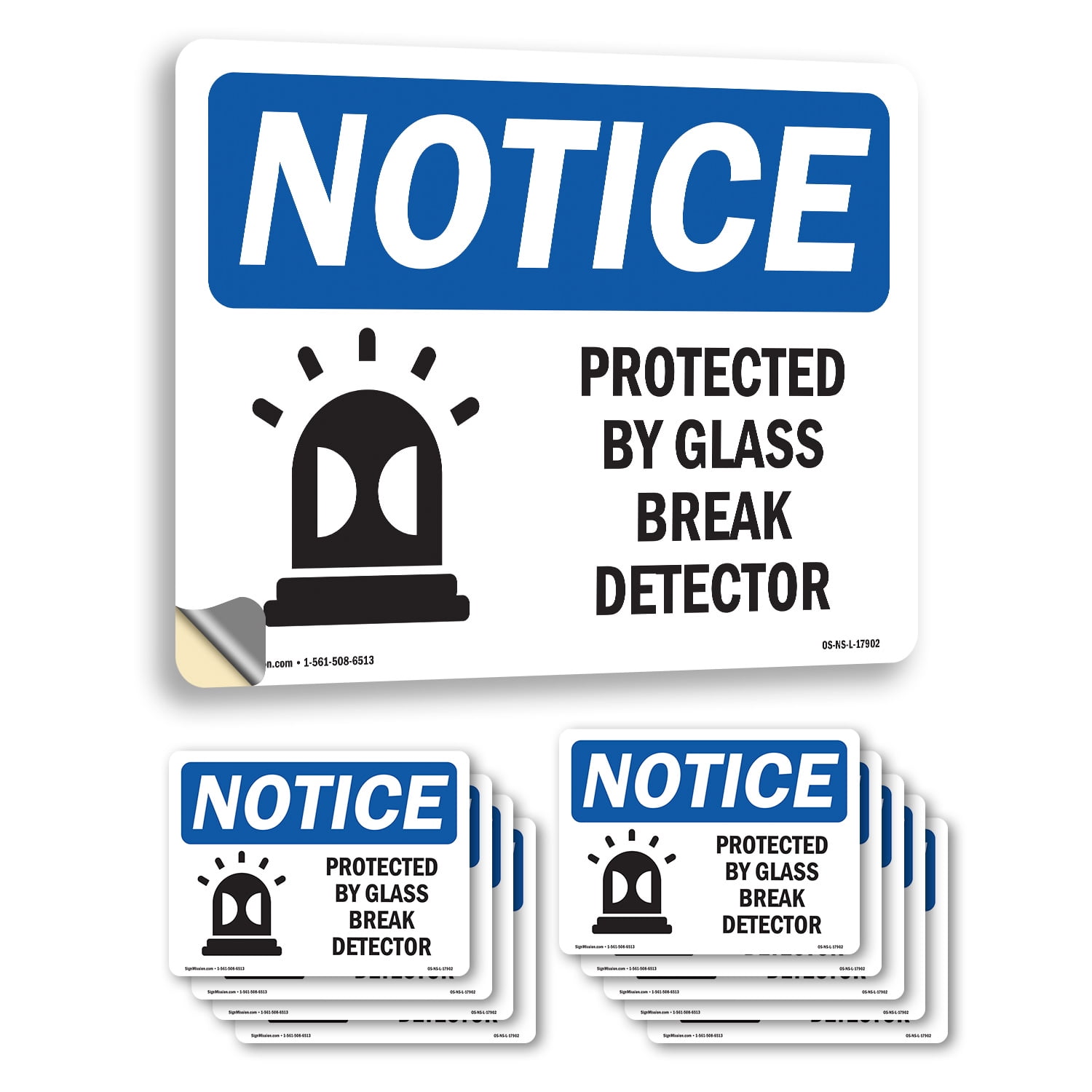 Protected By Glass Break Detector With Symbol OSHA Notice Vinyl Decal ...