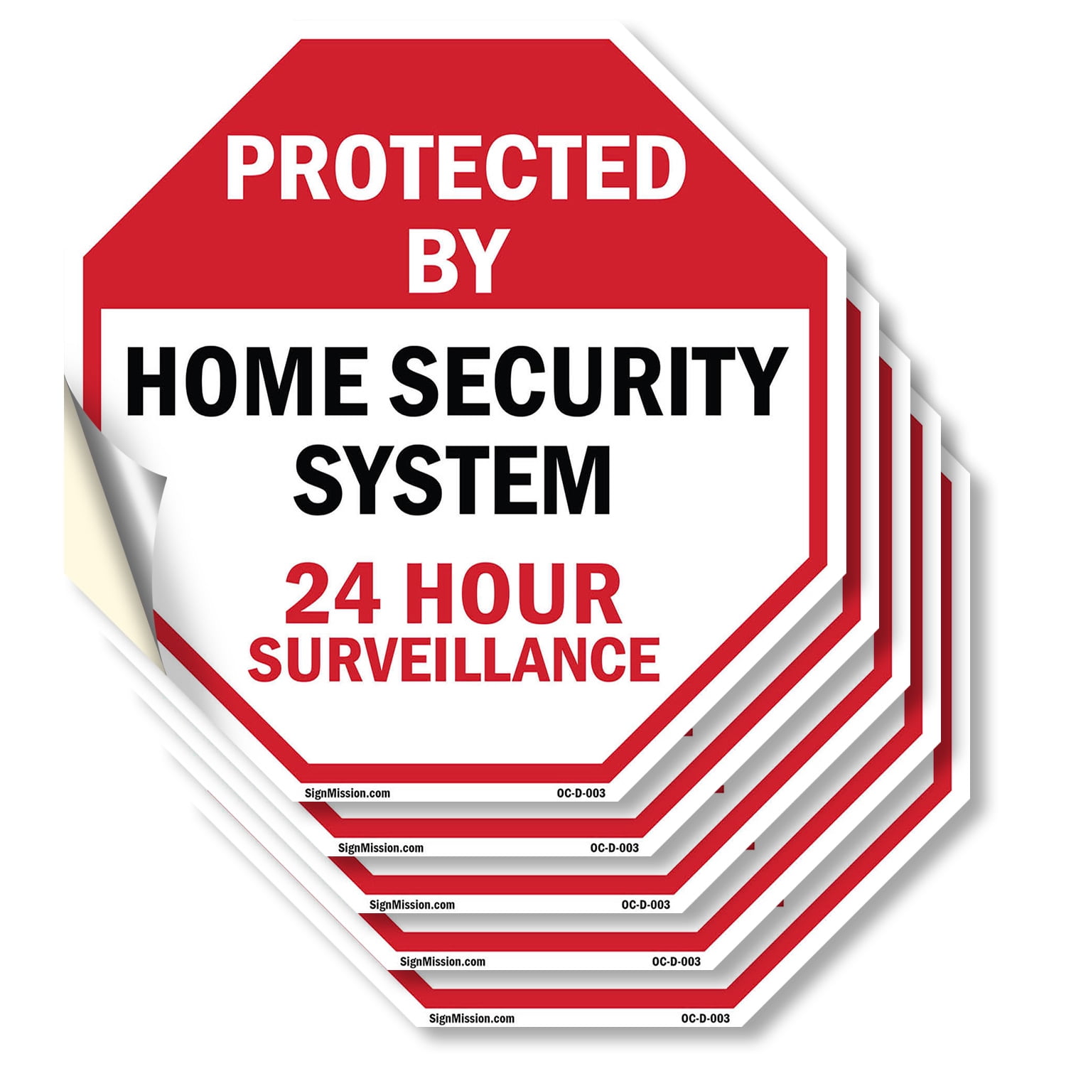 Protected By Home Security System 24 Hour Surveillance (5 Pack) 4 inch ...