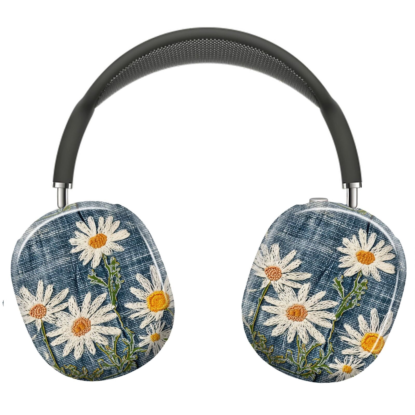 Protective Cover for AirPods Max Embroidered Daisies On Denim Texture ...
