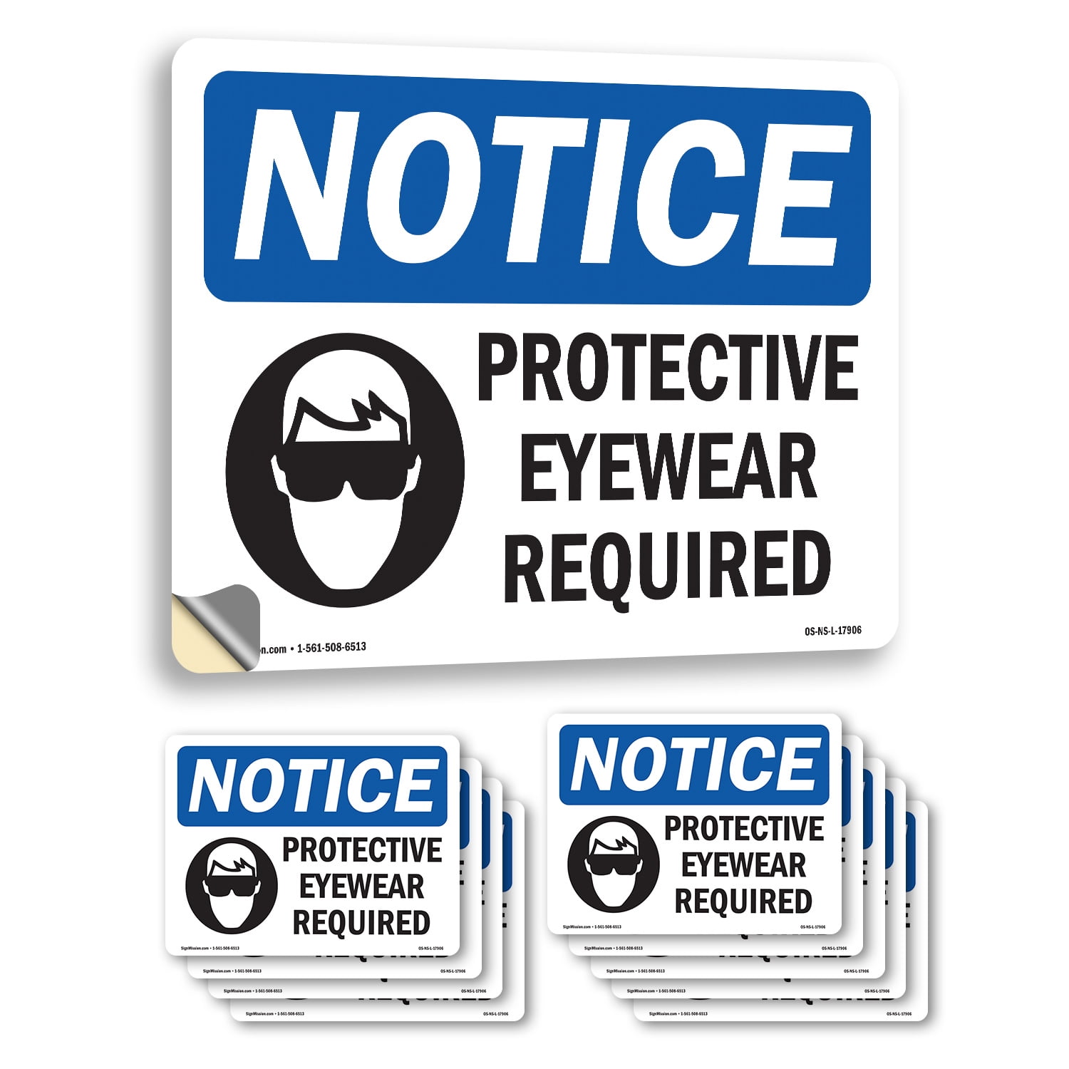 Protective Eyewear Required With Symbol OSHA Notice Vinyl Decal Label ...