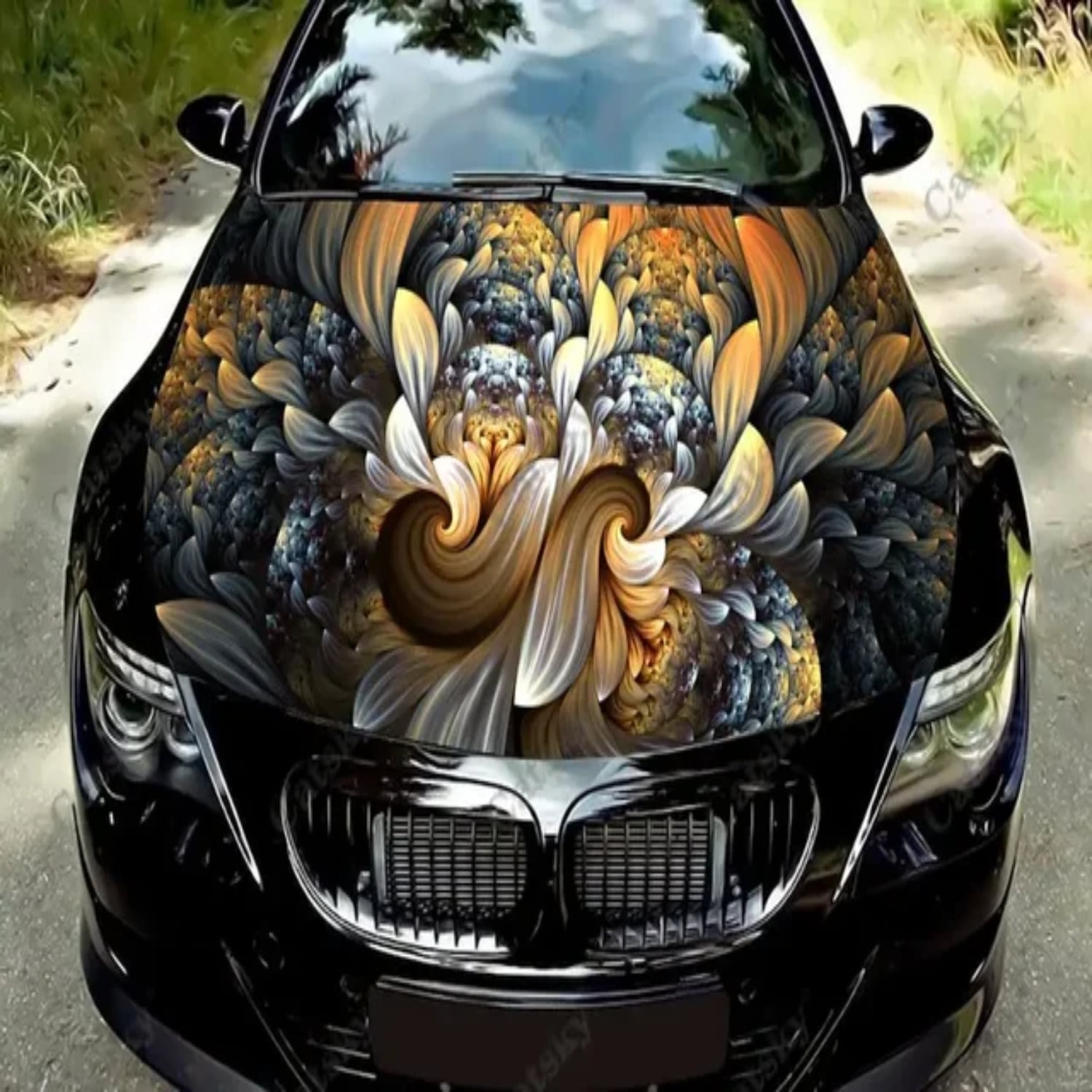 Protective Glossy Black Car Hood Vinyl Stickers Wrap Film Engine Cover ...