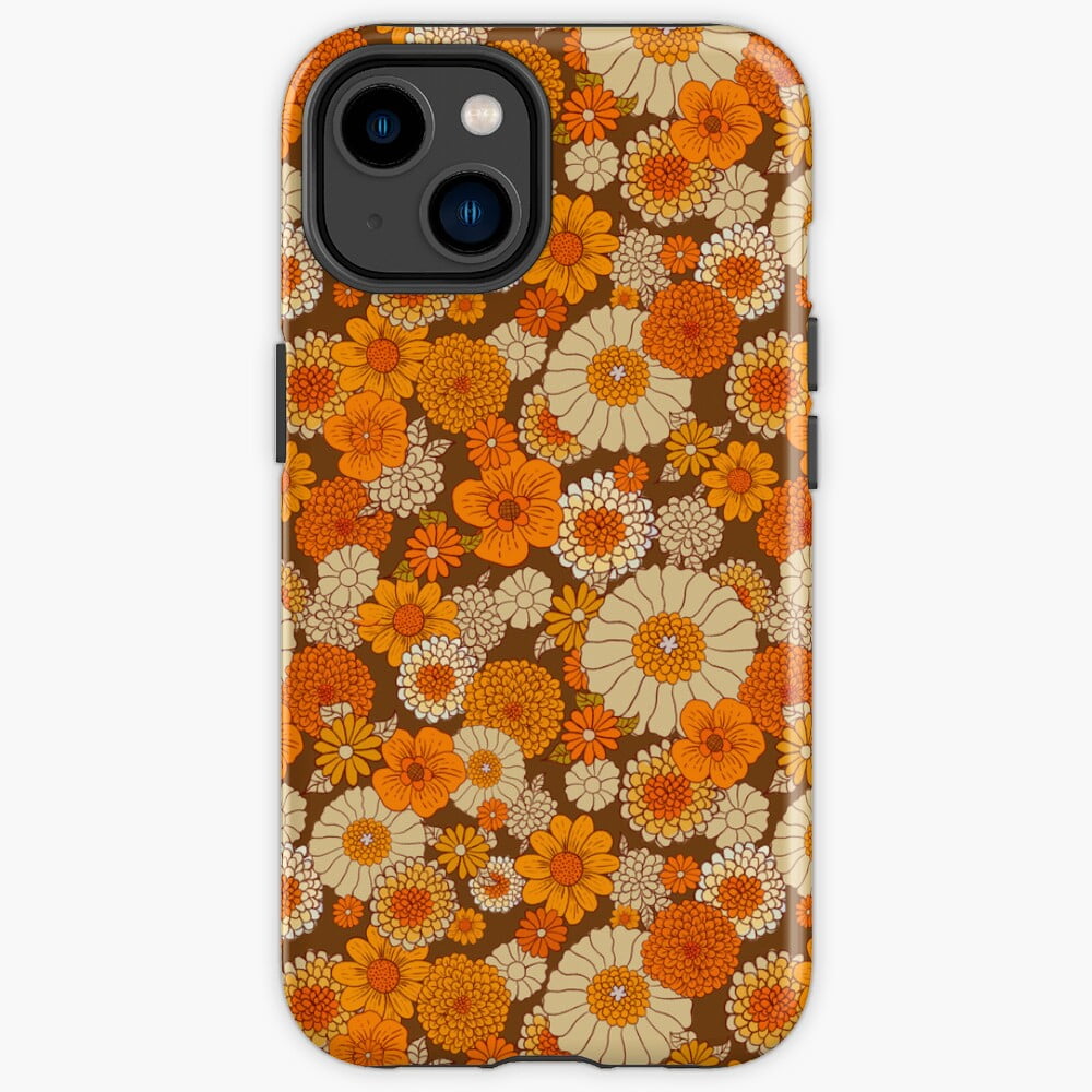 Protective iPhone Case 70S Retro Daisies, Vintage Flower Power, Orange ...