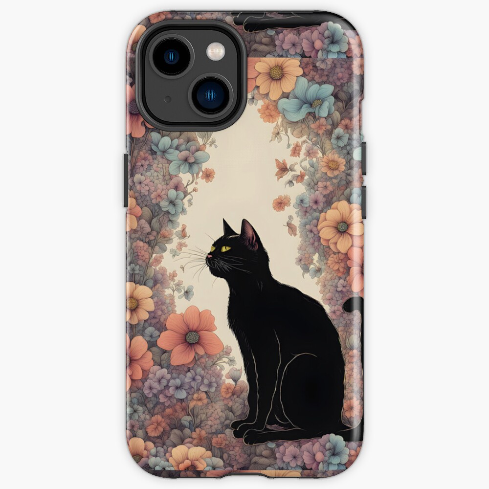 Protective iPhone Case Black CAt with Plants and flowers cats and ...