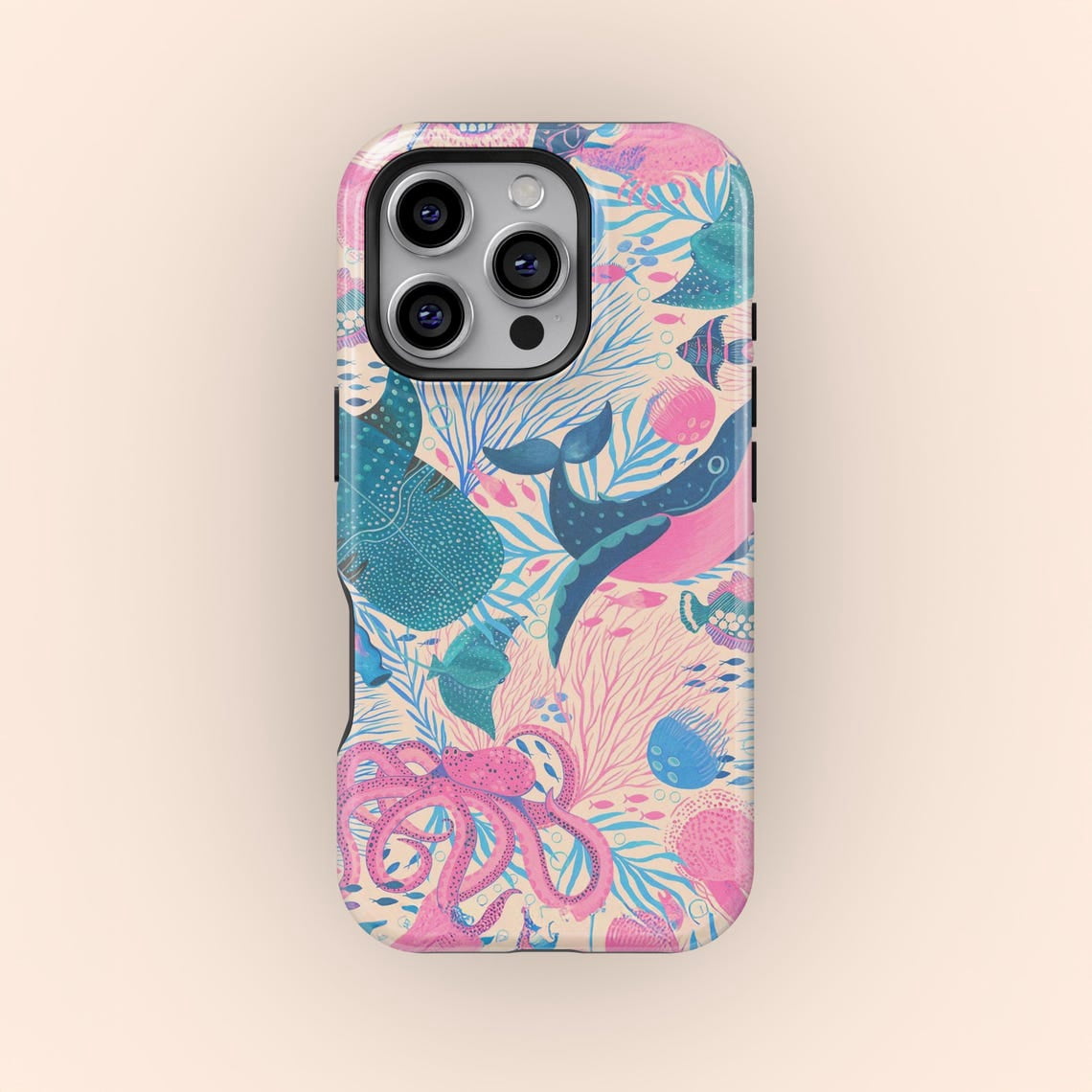 Protective iPhone Case Blue Ocean Life Illustration Phone Case, IP 16 ...