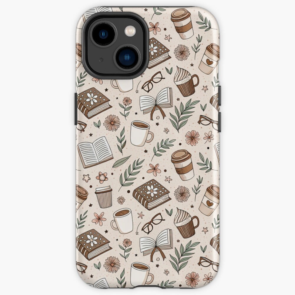 Protective iPhone Case Coffee Books Flowers Cozy Reading Nook Pattern ...