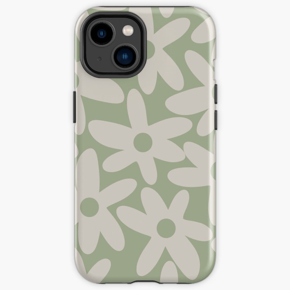 Protective iPhone Case Daisy Time Retro Floral Pattern In Sage Green ...