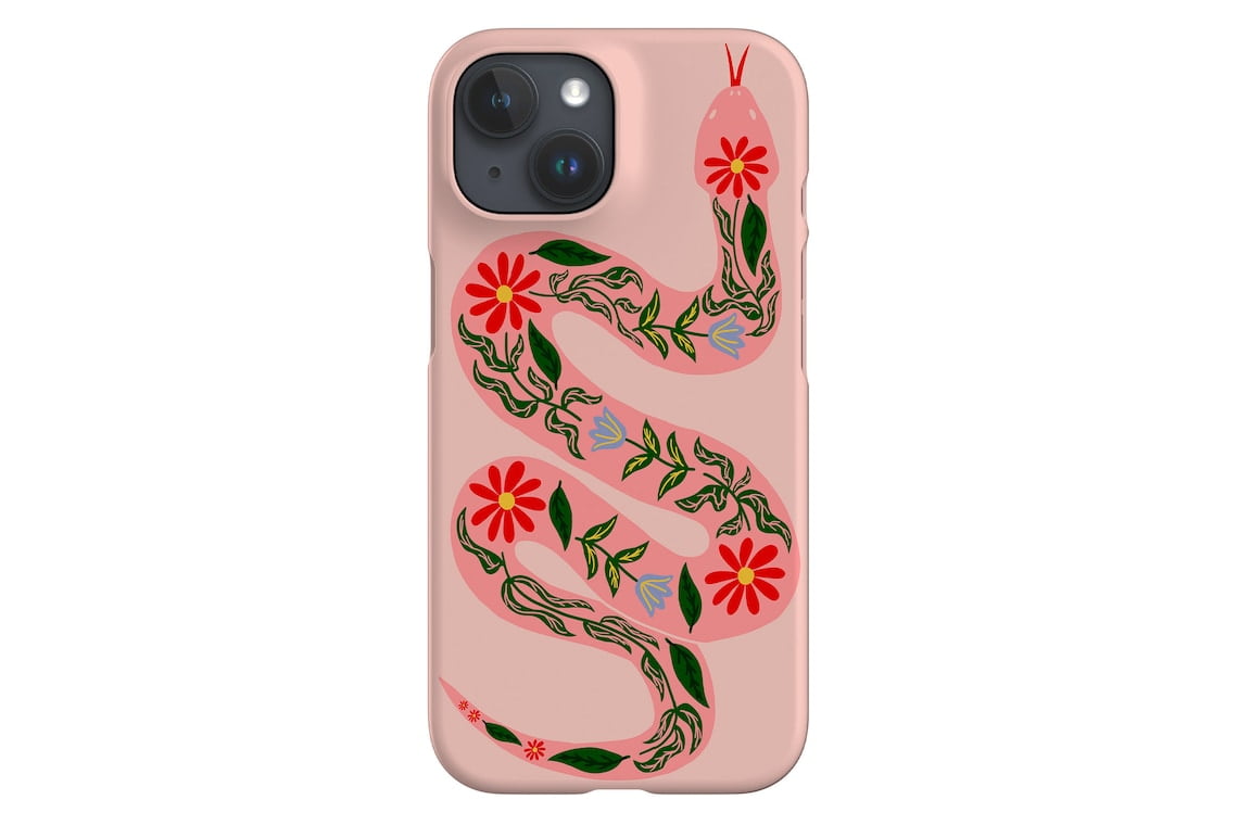 Protective iPhone Case Floral Snake Phone Case, Folk Art Design, Pink ...