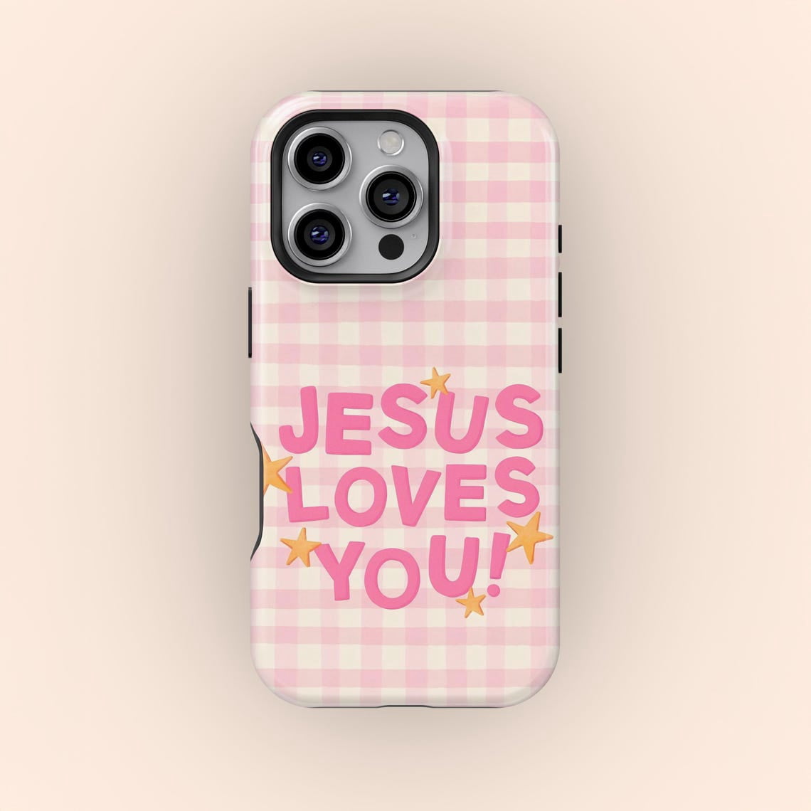 Protective iPhone Case Jesus Loves You Pink Gingham Phone Case, IP 13 ...
