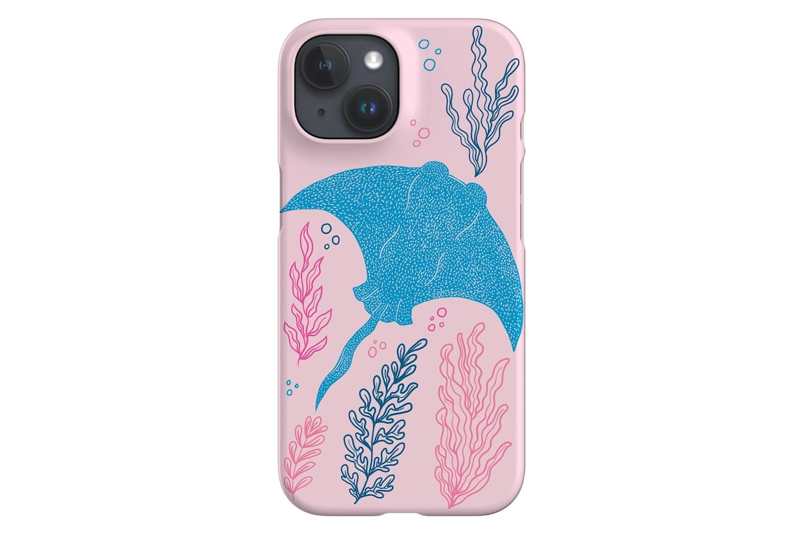 Protective iPhone Case Manta Ray Phone Case, Pink Blue Ocean Art #943 ...