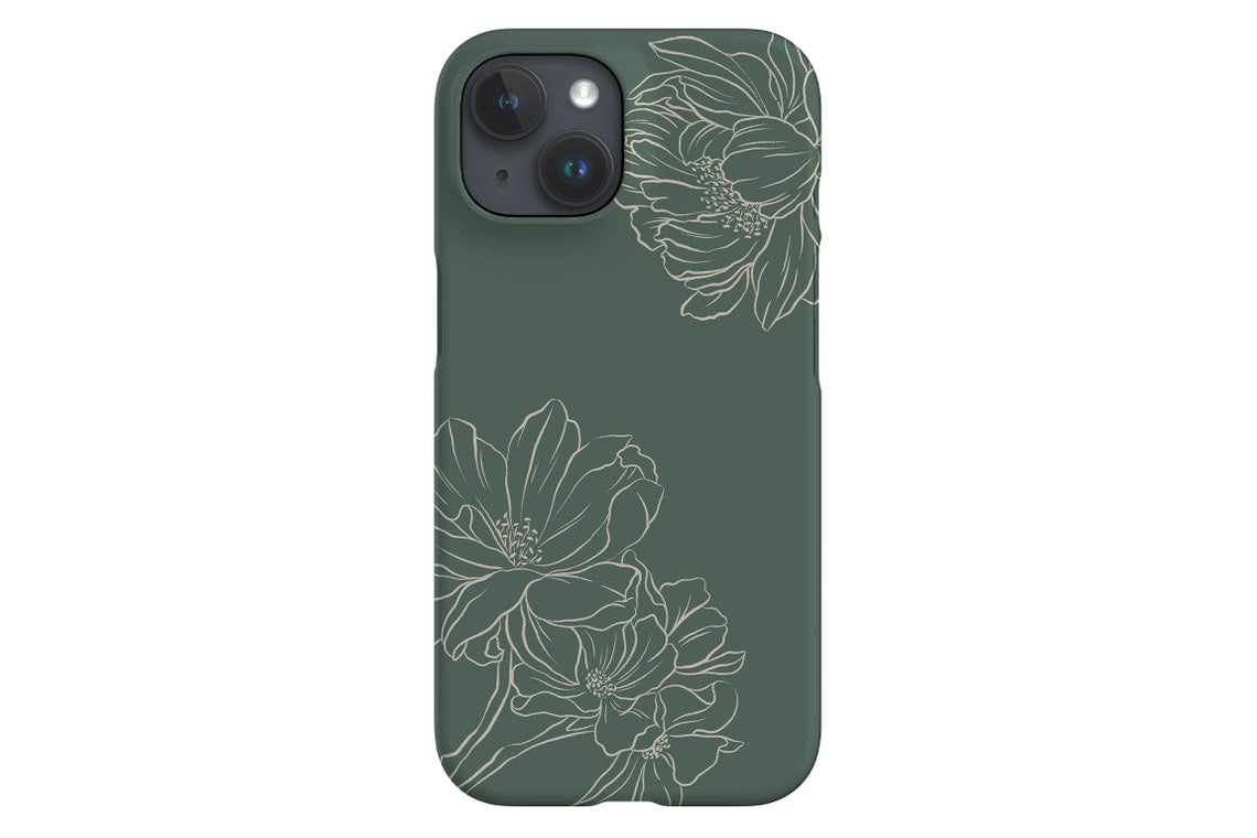Protective iPhone Case Peonies Line Art Phone Case, Green Floral Cover ...