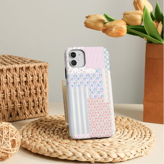 Protective iPhone Case Pink Blue Floral Patchwork Quilt Style Pattern ...
