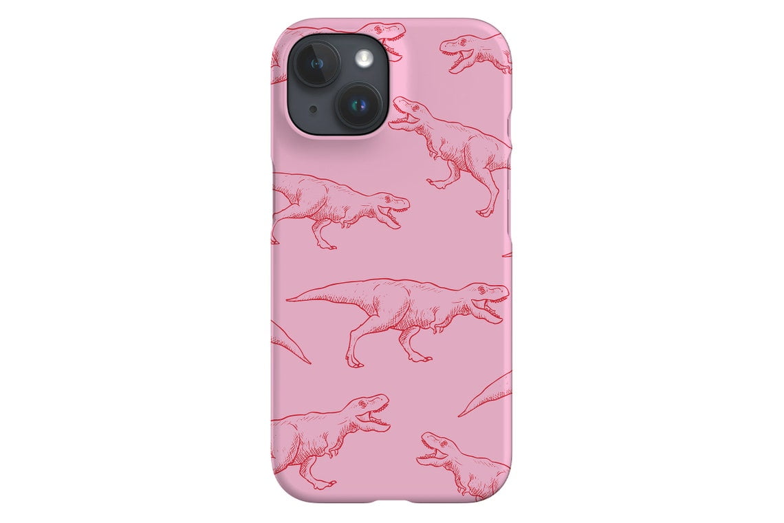Protective iPhone Case Pink T-Rex Line Art Phone Case, Dinosaur Lover ...