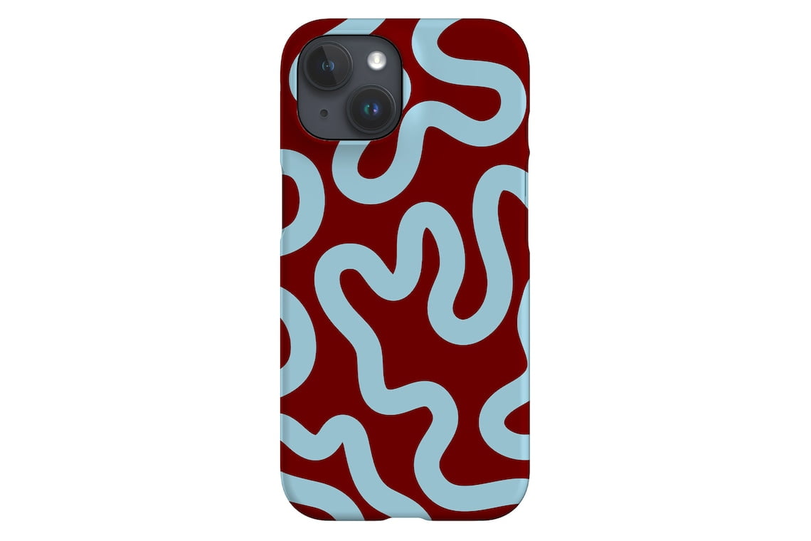 Protective iPhone Case Y2K Swirl Lines Phone Case, Burgundy Blue ...