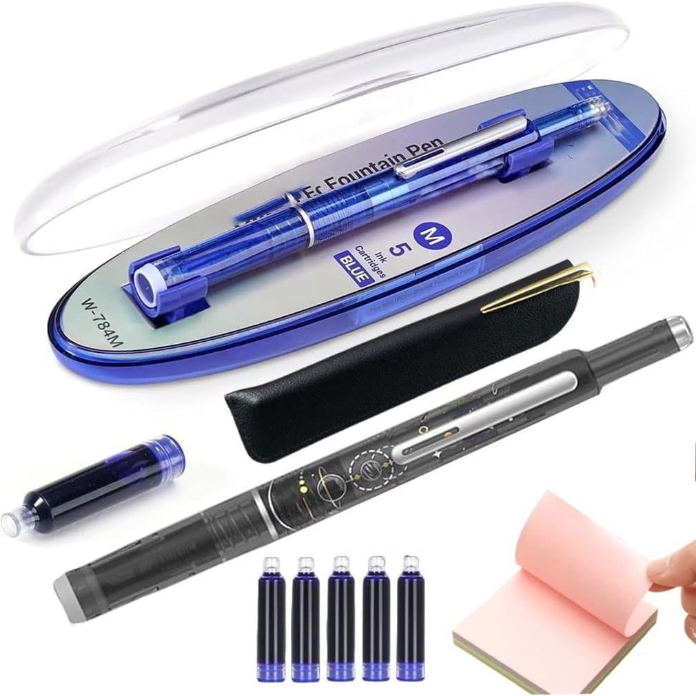 Protectivemethod Fountain Pen Retractable 0.38mm, Blue&black Ink Medium ...