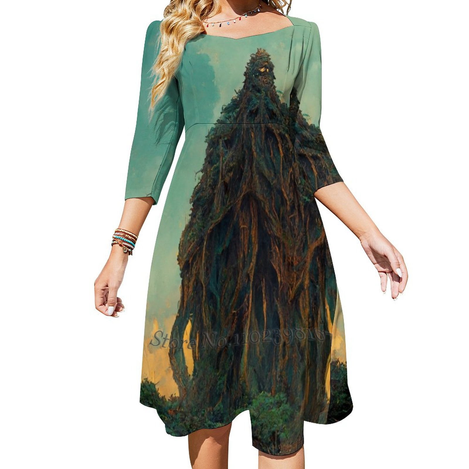 Protector Of The Swamp Square Neck Dress New Plus Size Elegant Women ...