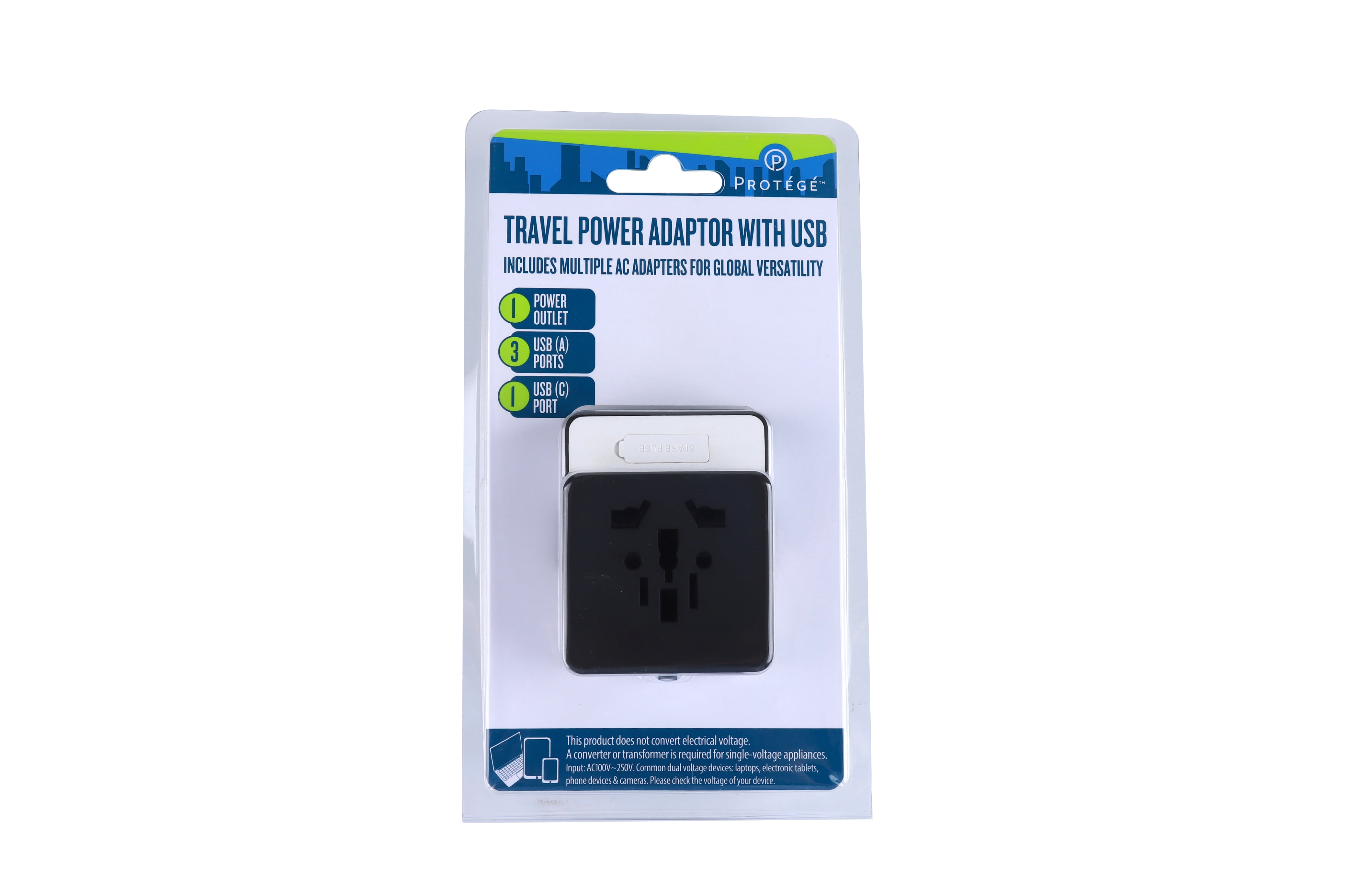 Protege International Travel Power Adapter with USB-C Port, white, 5oz ...