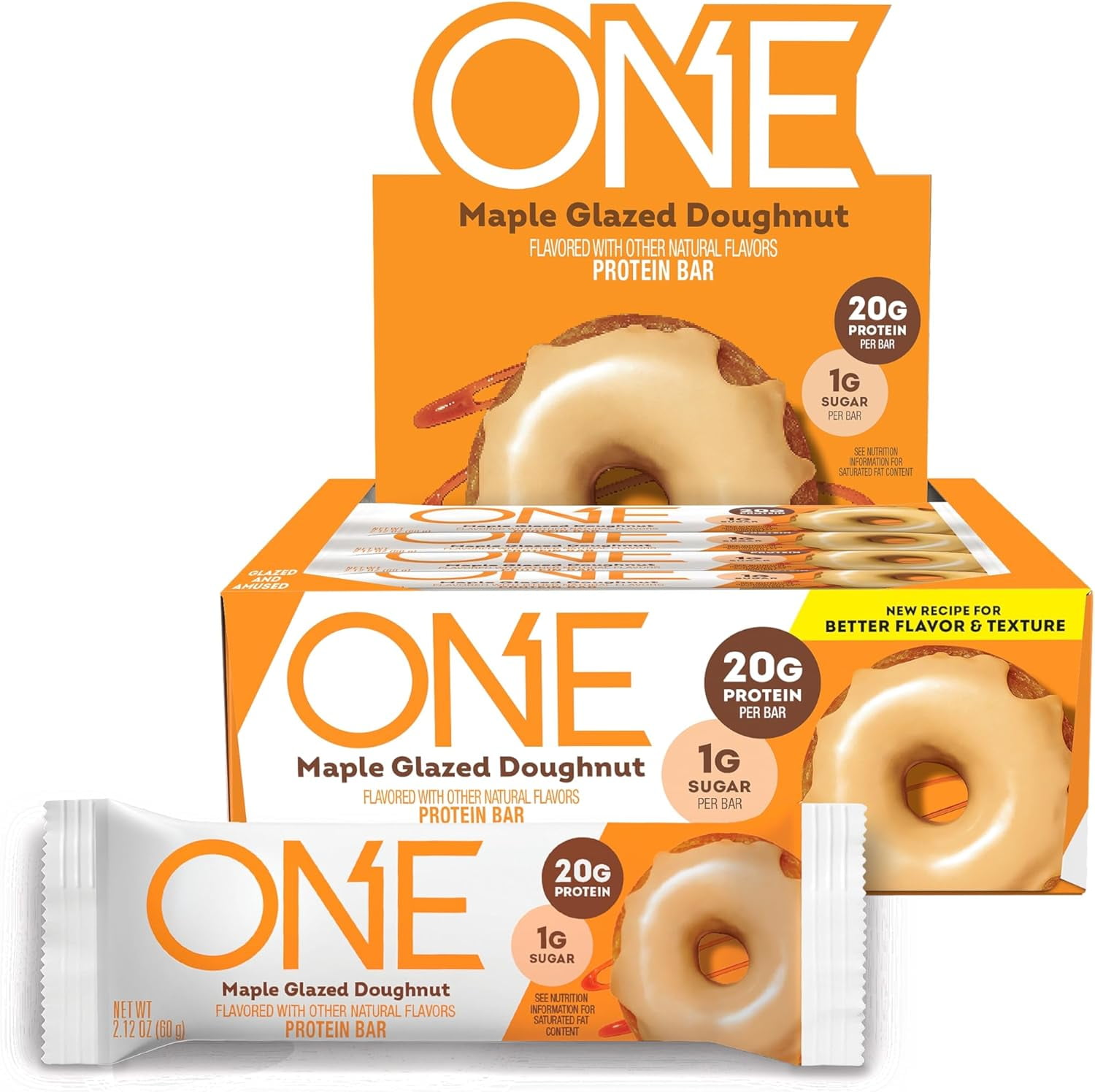 Protein Bars, NEW Recipe Maple Glazed Doughnut, Gluten Free Protein Bars with 20g Protein and 1g ...