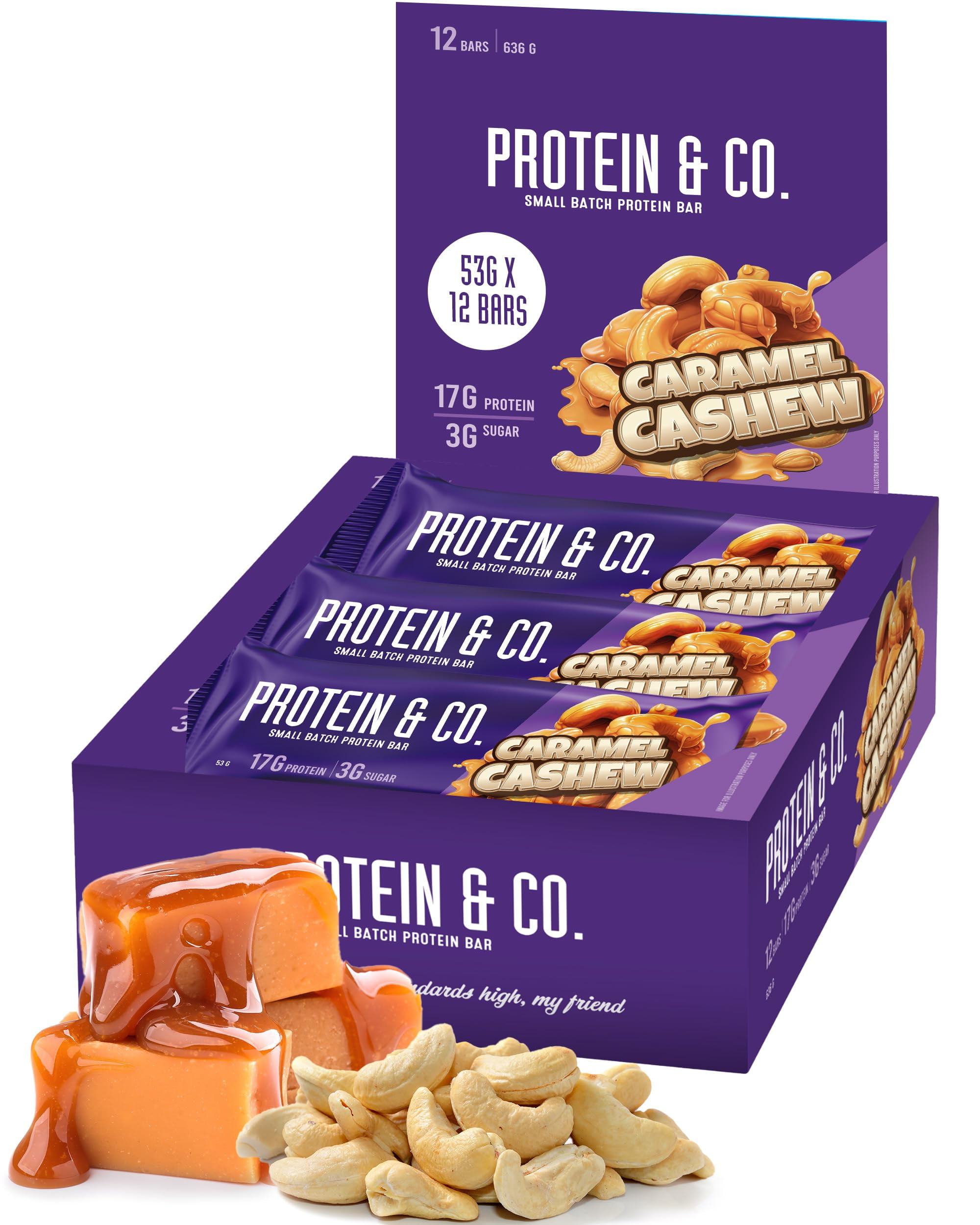 Protein & Co. Protein RRF12 Bars - Caramel Cashew Flavor - Low Sugar Energy Bars - On The Go Gym ...