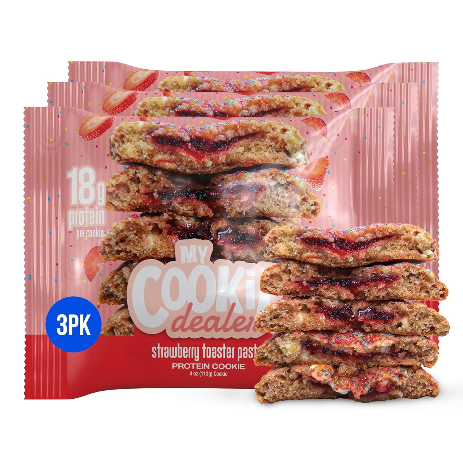 Protein Cookies Strawberry Toaster Pastry (3-Pack 4oz Cookie) - 18g ...