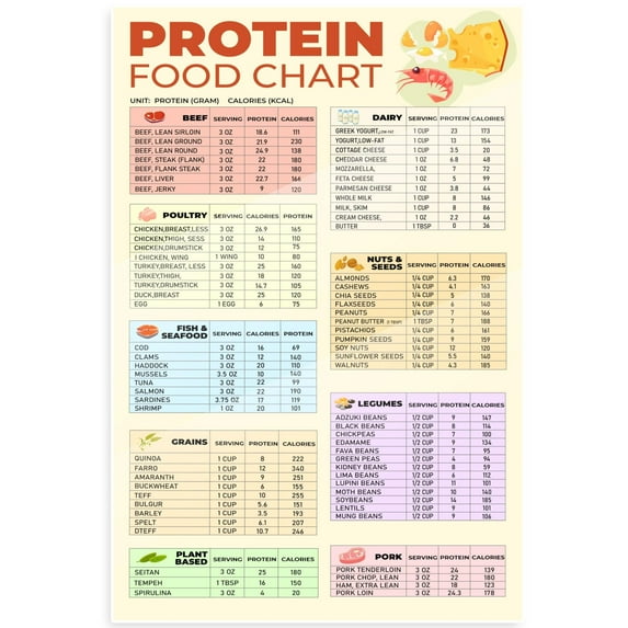 Protein Food Chart Poster Nutrition Guide Healthy Eating Poster ...