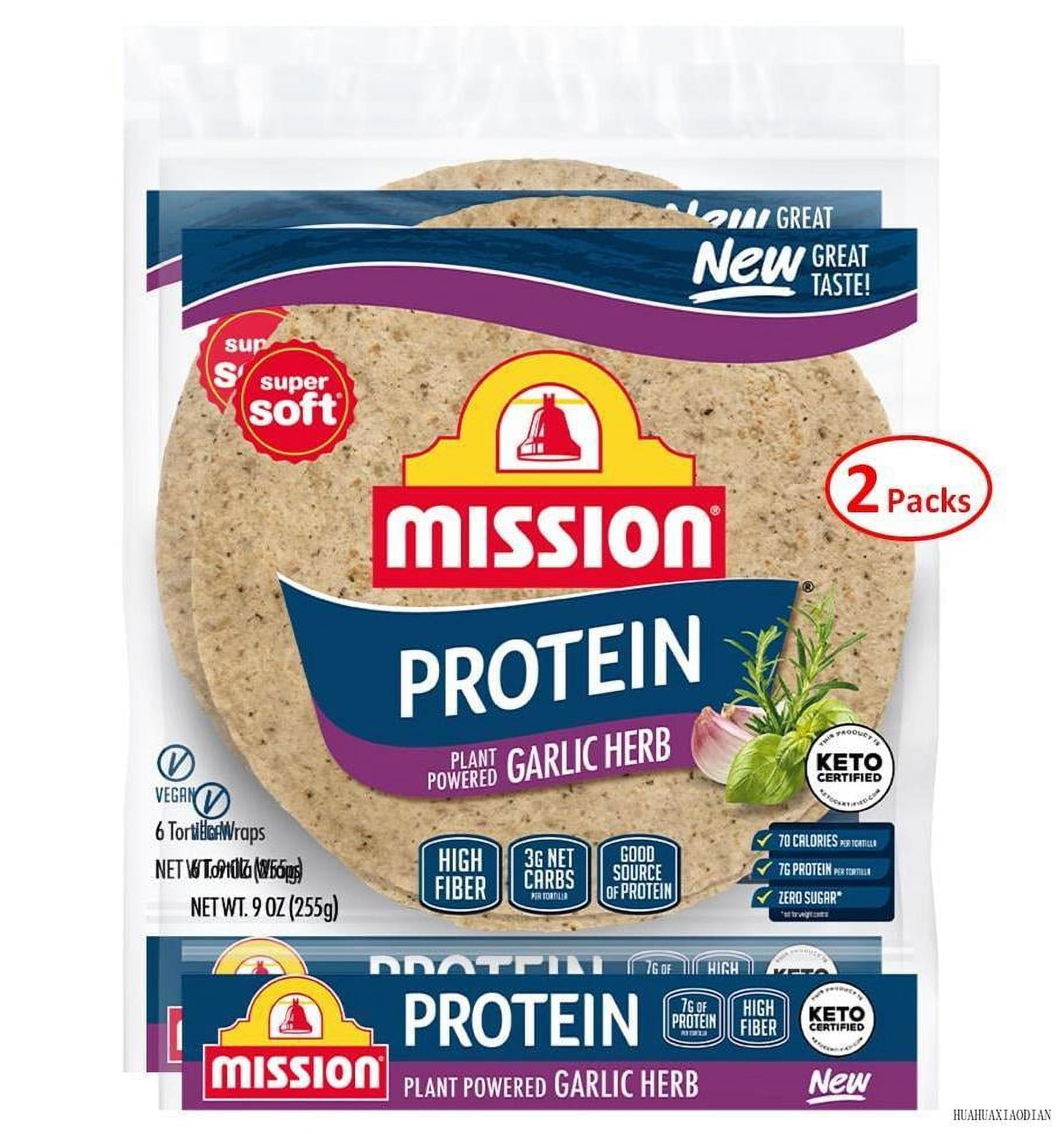 Protein Garlic Herb Tortillas, 6 Count, 9 Oz, 3G Net Carbs, High Fiber ...