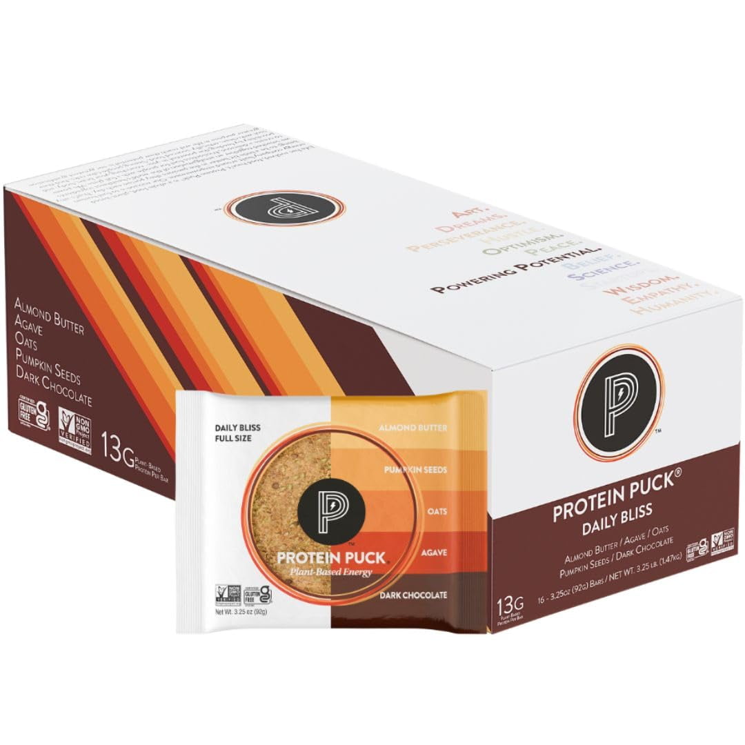 Protein Puck Plant Based Bars | Snacks with Vegan Protein | 16 Count ...