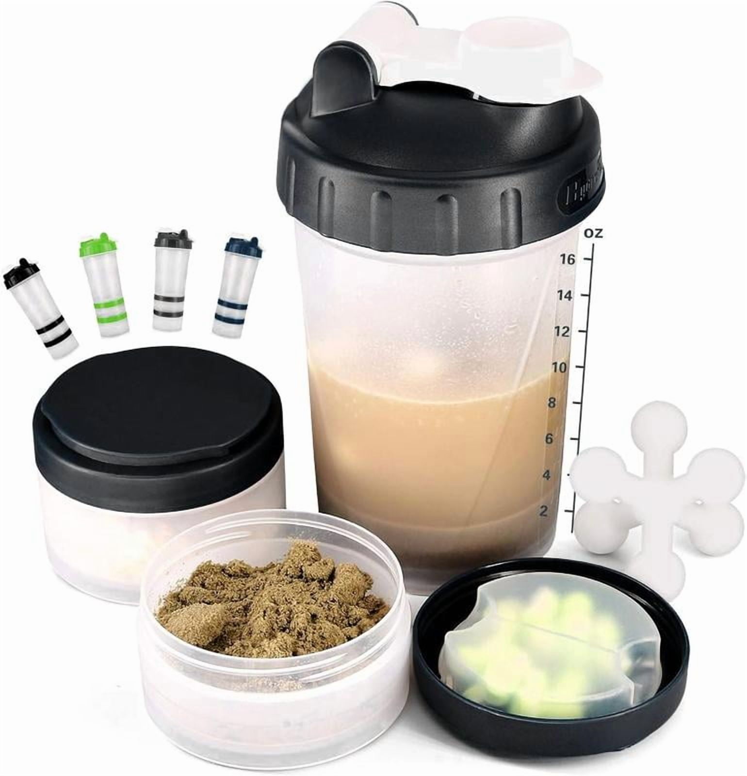 Protein Shaker Bottle BPA-Free with Mixing Ball Storage Jars ...