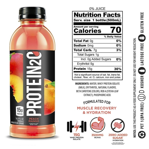 Protein2o 15g Whey Protein Infused Water Bottle, Peach Mango, 16.9 fl ...