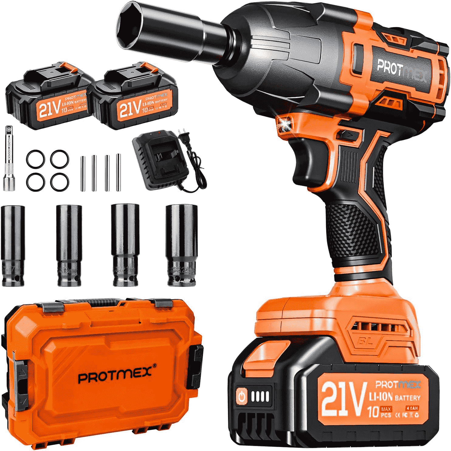 Protmex Cordless 900Ft-lbs Impact Wrench, 4000mAh Battery, 3500 RPM ...