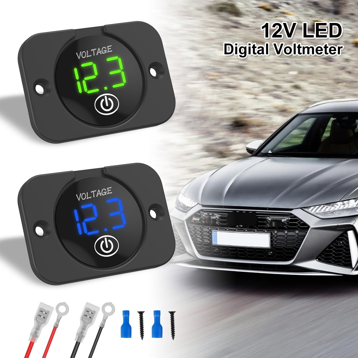 Protoiya 12V LED Car Voltmeter Digital Display Voltage Meter Waterproof ...