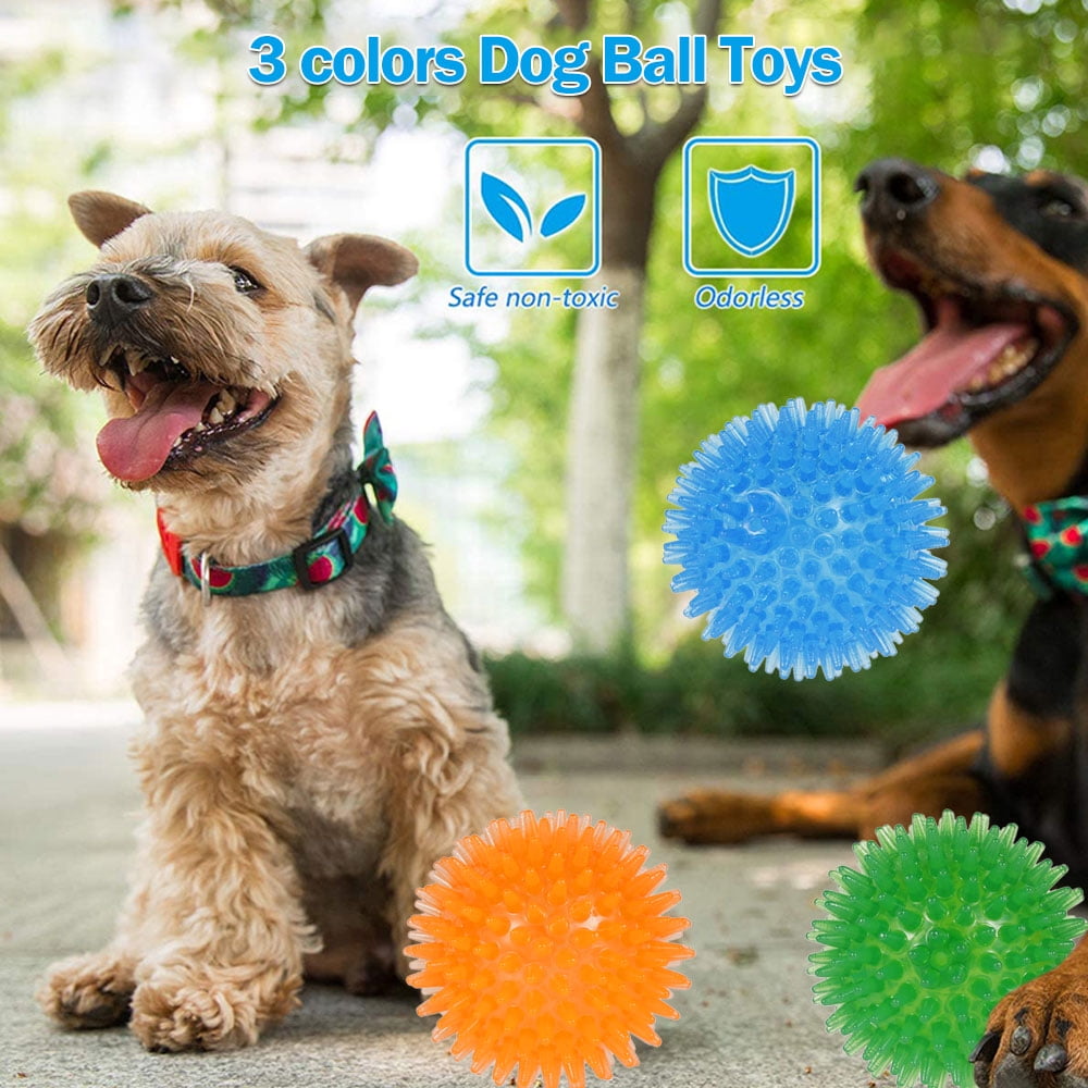 Protoiya 3 Pack Chew Spiky Ball Dog Toy, Bouncy and Squeaky Toy for ...